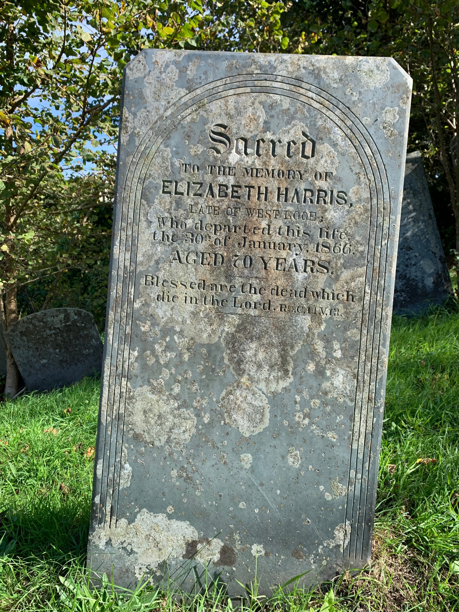 Elizabeth Harris 1796-1866 – Talland Church Headstones